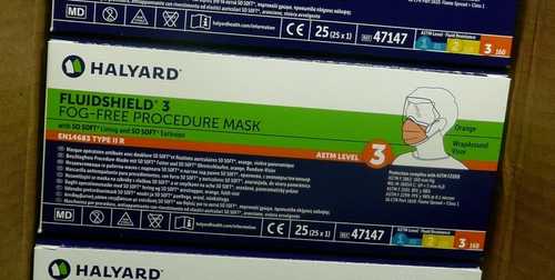 25 Pack Halyard 47147 FluidShield ASTM 3 Fog-Free Face Mask (ORANGE ...