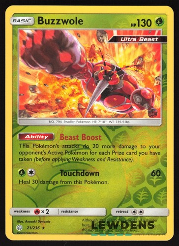Buzzwole - 21/236 - Reverse Holo Holo Rare - Cosmic Eclipse - Pokemon ...