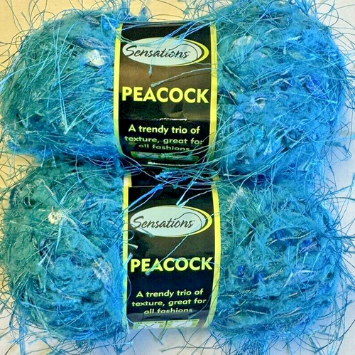 2 skeins Sensations Peacock Yarn Blue Color#27 Lot 3303 Eyelash 1.75 oz ...