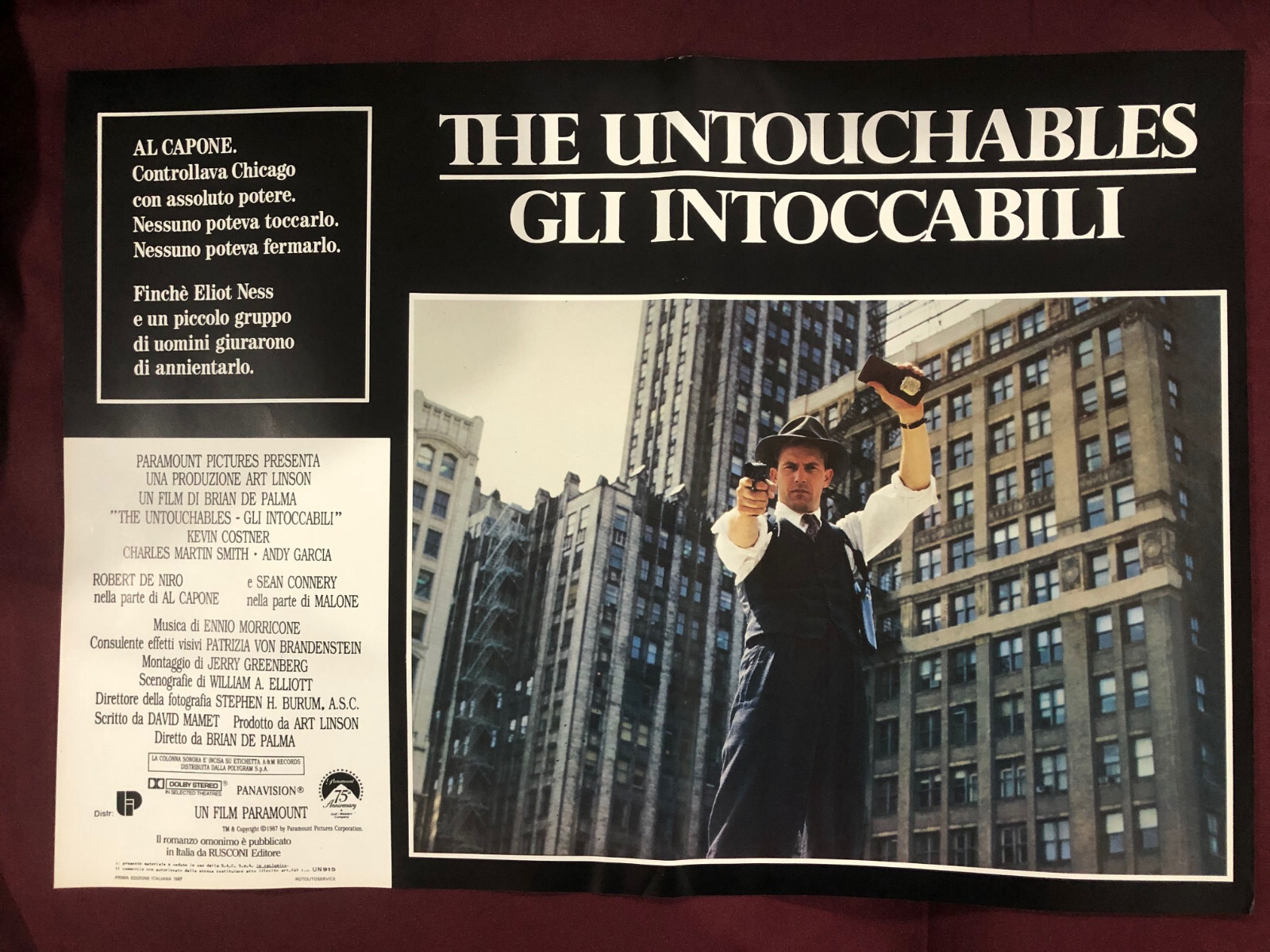 UNTOUCHABLES MOVIE POSTER ITALIAN 1987 KEVIN COSTNER ROOF | eBay
