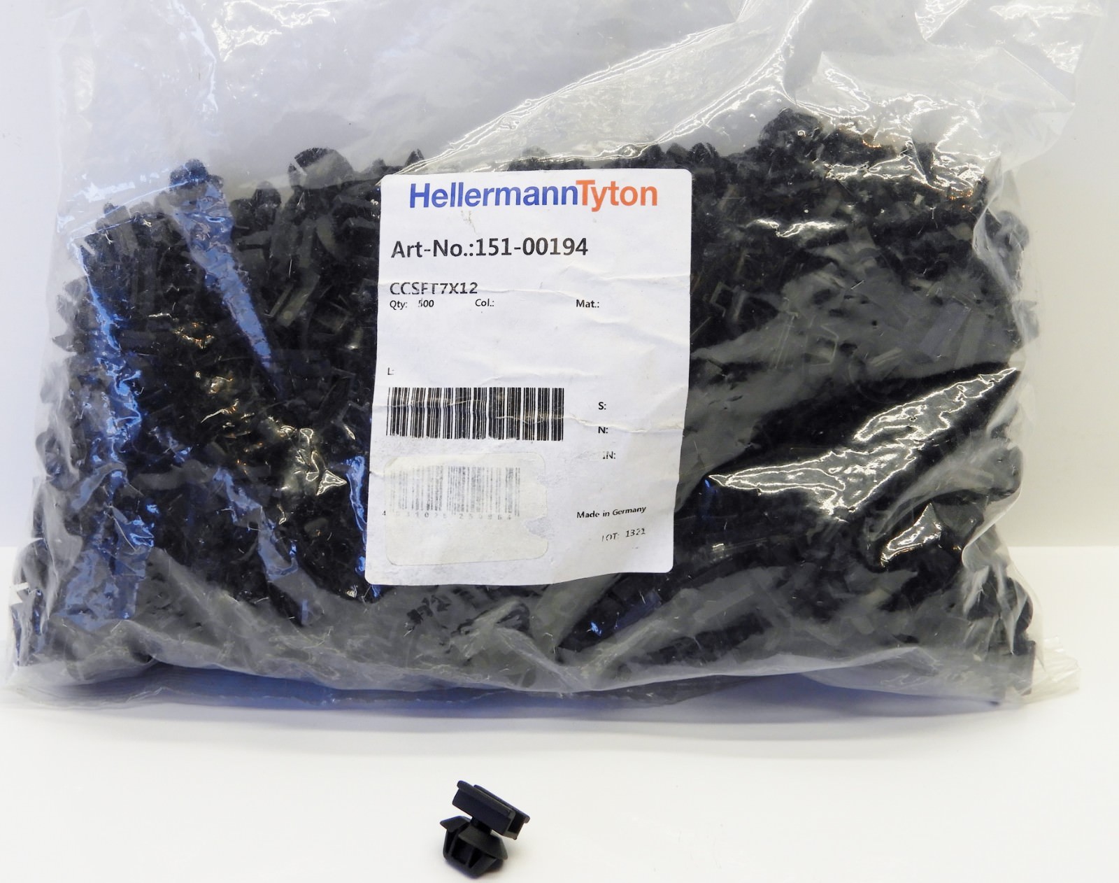 500pcs Hellerman 151-00194 Connector Clip Hole Dia. 7.0X12.0mm; Panel 0 ...