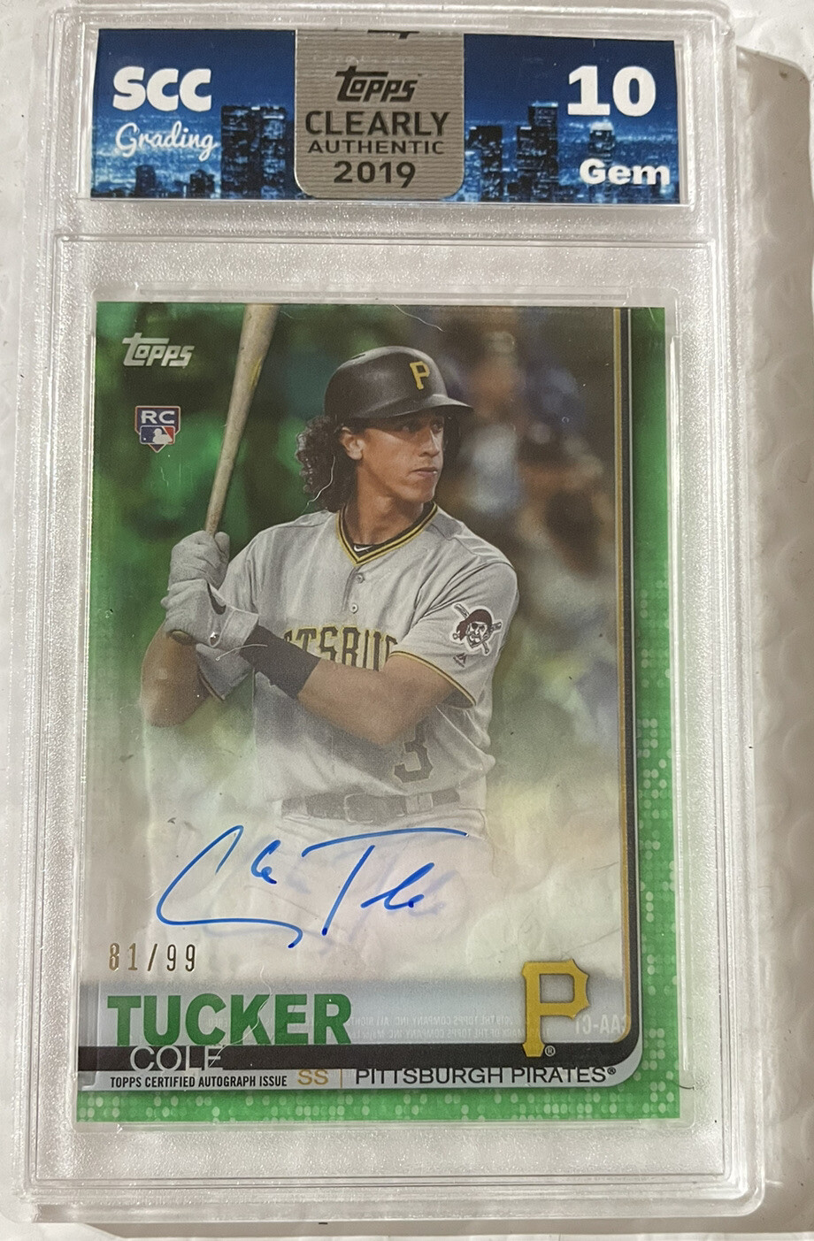 2019 Topps Clearly Authentic Cole Tucker Auto Green /99 RC Graded 10 ...