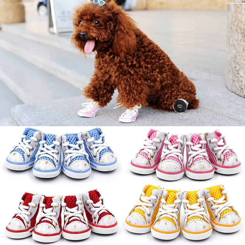 4pcs Pet Dog Boots Denim Sports Shoes Puppy Anti-slip Sneakers For ...