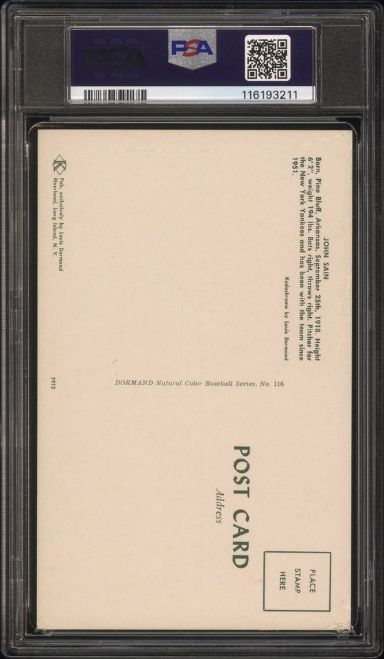 1953-55 DORMAND POSTCARD BEGINNING WINDUP #116 JOHNNY SAIN PSA 4 | eBay