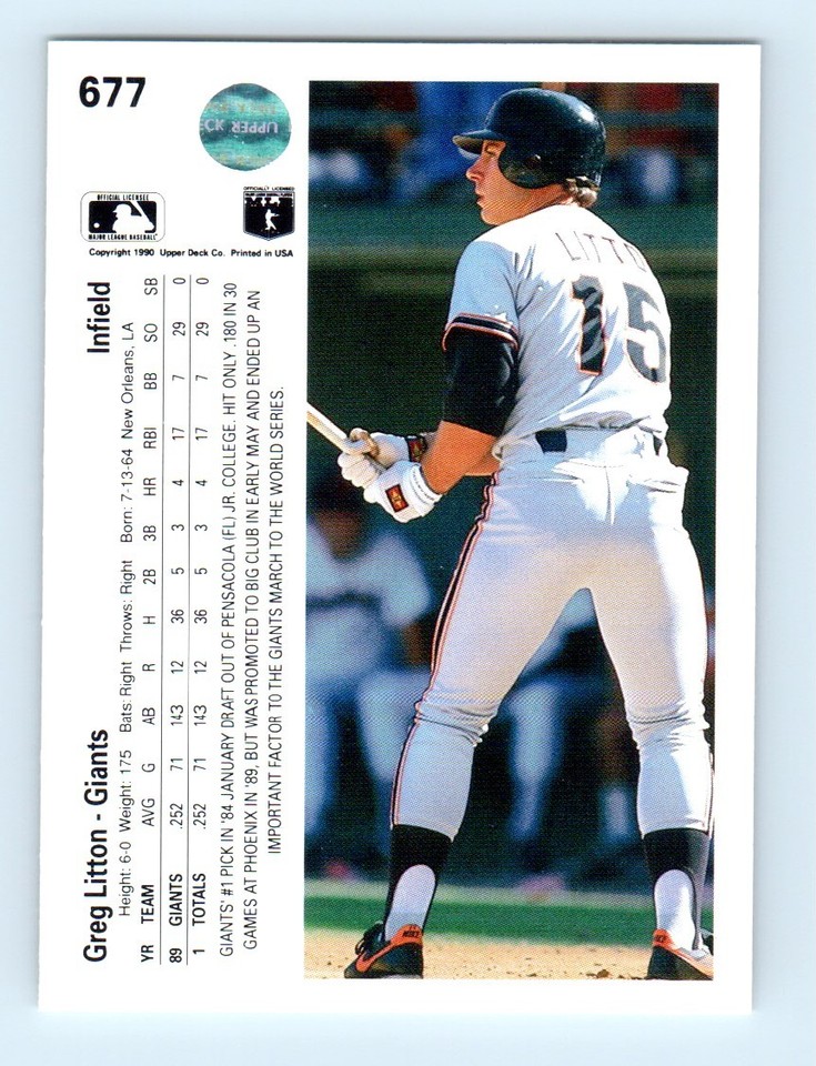 1990 Upper Deck Greg Litton San Francisco Giants #677 | eBay UK