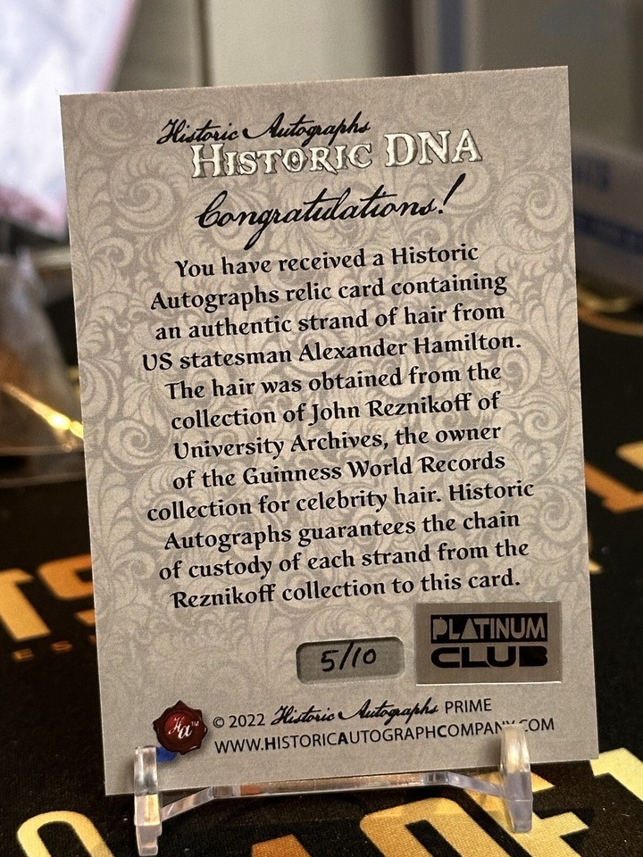 2022 Historic Autographs Historic DNA Alexander Hamilton Authentic Hair ...