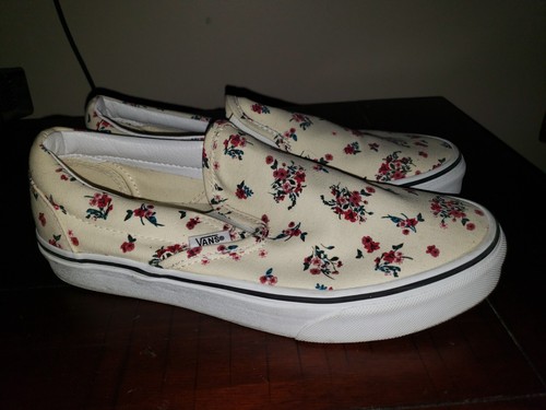 Vans Slip On Women Size 8.5 Beige Pink Roses Floral Skateboard Shoes | eBay