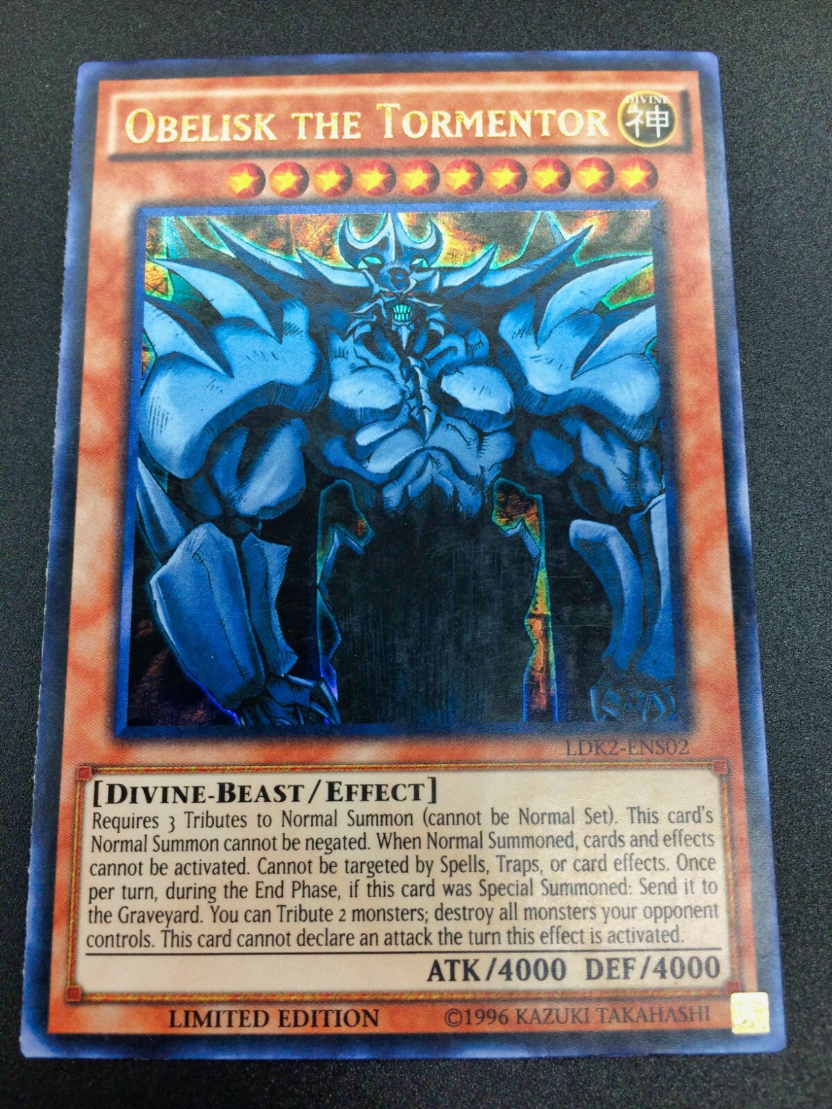 Yugioh Limited Edition Obelisk the Tormentor Ultra Rare Holo LDK2-ENS02 ...