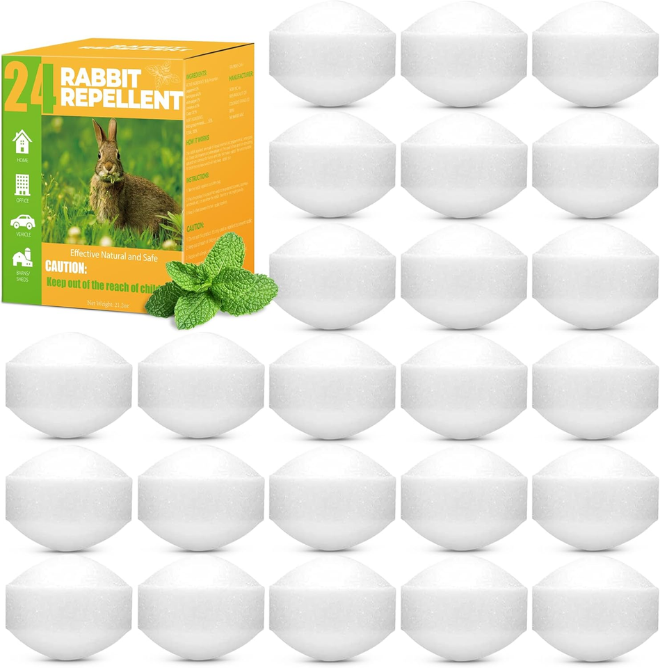 Rabbit Repellent Outdoor - 24 Pack Natural Peppermint Oil Rabbit ...