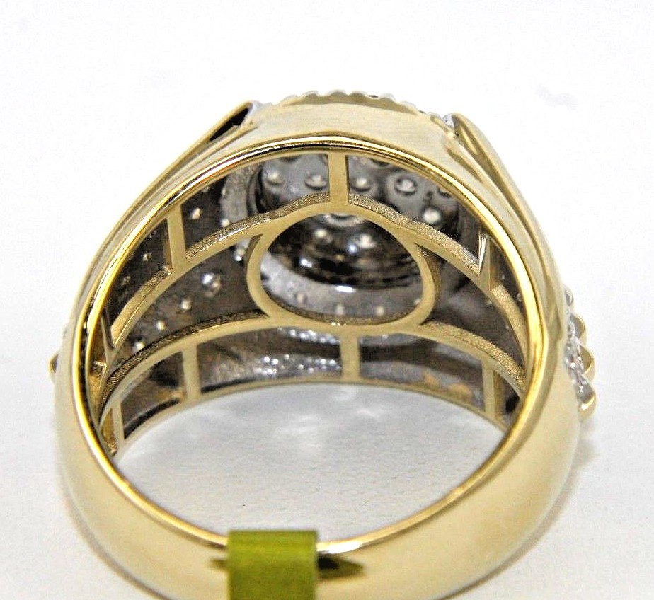 Natural Round Diamond Cluster Wide Men's Ring Band 14k Yellow Gold 2 ...