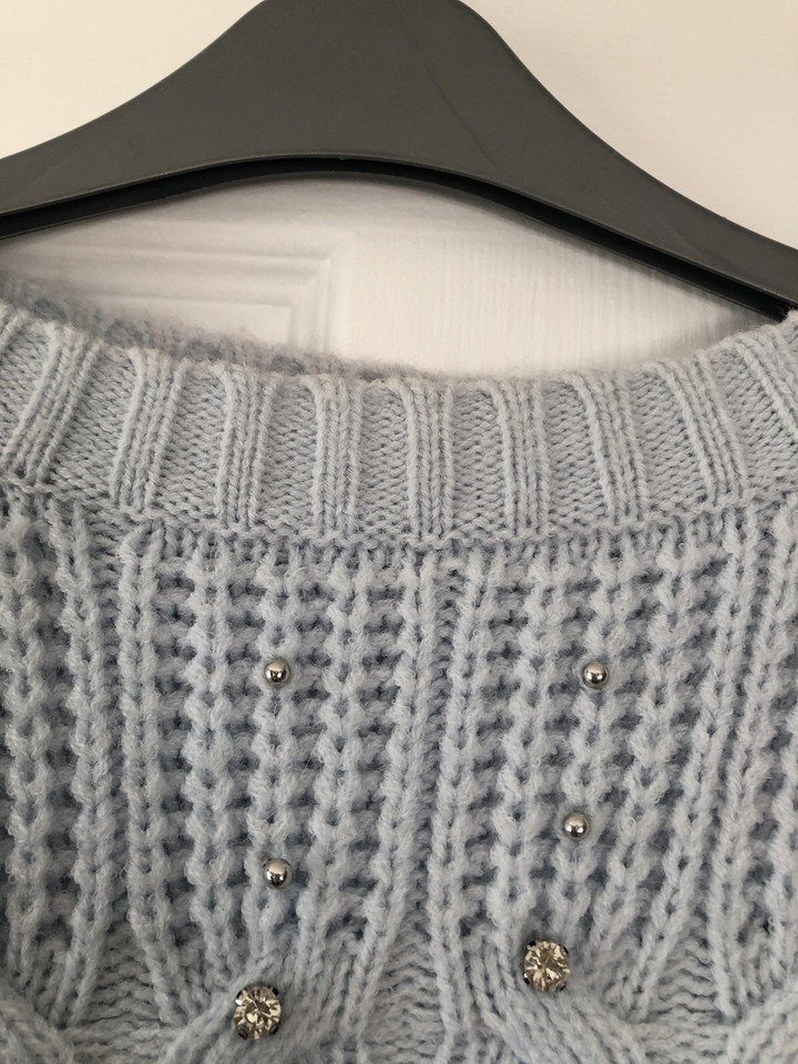 Quiz Pale Blue Size S (8-10) Thick Warm Long Sleeved Sparkle Beaded ...