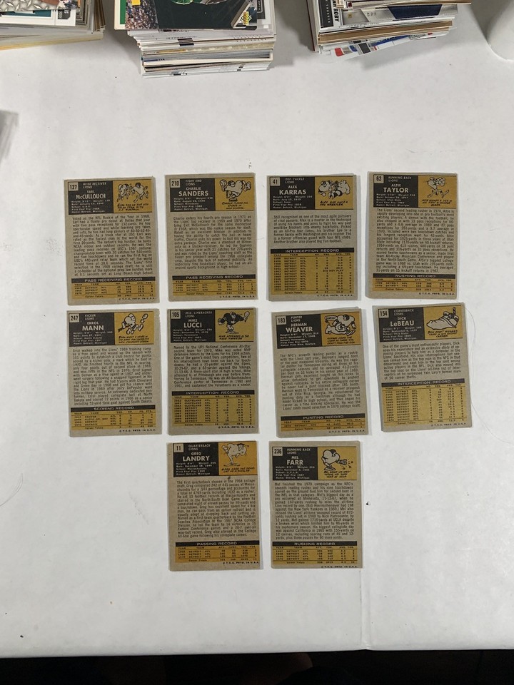 1971 topps football lot Detroit Lions 10 Cards Alex Karras Greg Landry ...