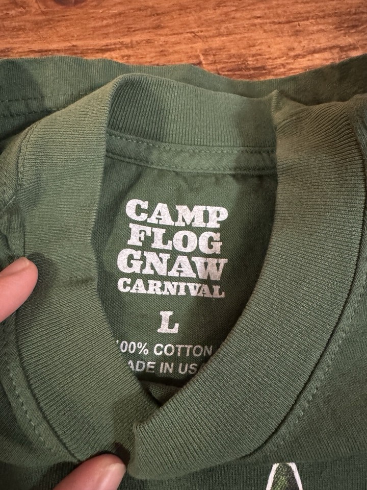 Camp Flog Gnaw T-Shirt SIZE LARGE Los Angeles Stadium 11/12/2023 Green ...
