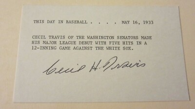 Cecil Travis (d. 2006) Autographed Signed 3X5 Index Card MLB Baseball ...