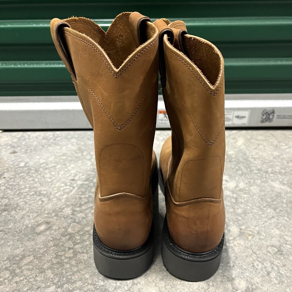 Justin Steel Toe Work Boots Pull On Brown Leather Men’s Sz 11.5 B NEW ...