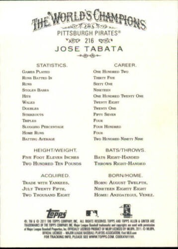 2011 Topps Allen and Ginter Pittsburgh Pirates Baseball Card #216 Jose ...