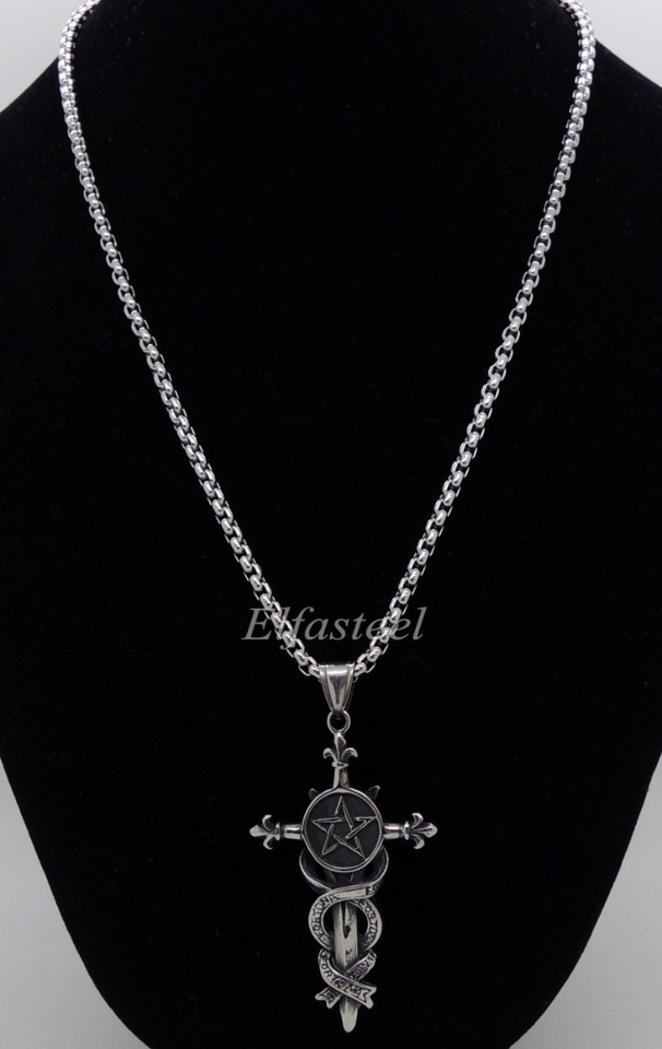 Gothic Pentacle Star Magic Sword Stainless Steel Men Pendant | eBay