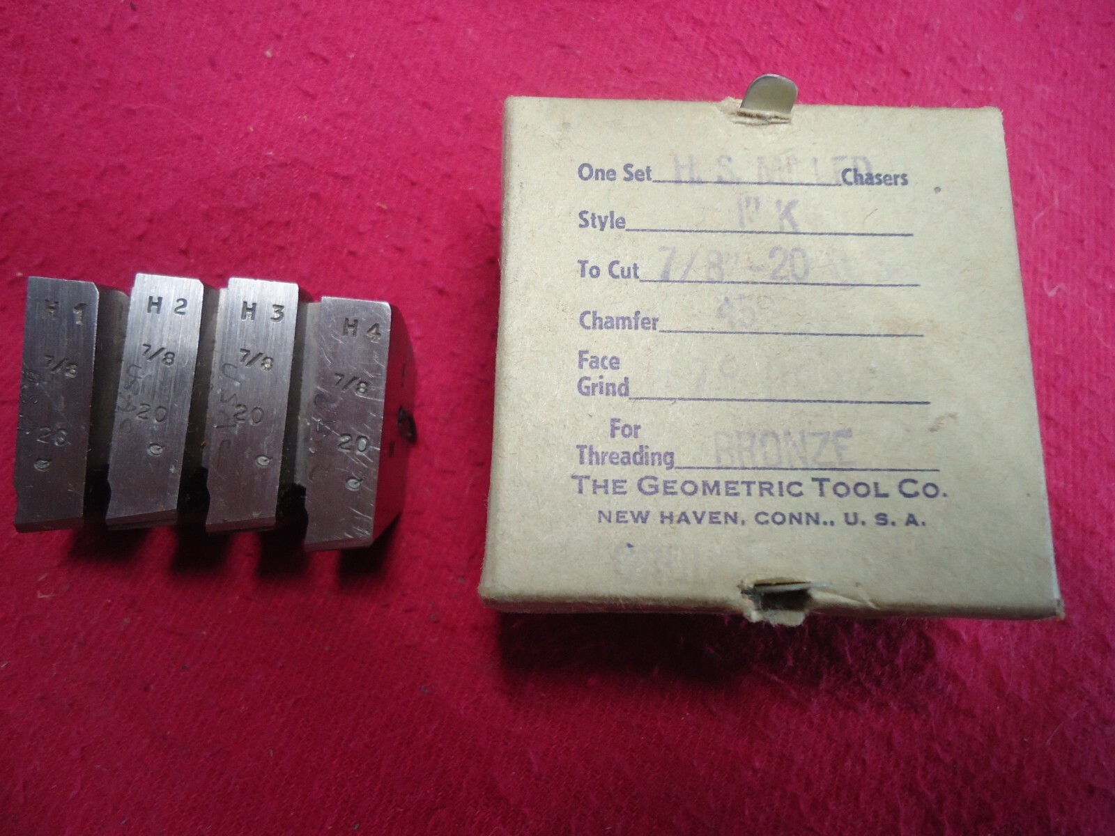 GEOMETRIC THREADING INSERTS DIE HEAD CHASER 7/8"-20 U.S. HS BRONZE H1/2 ...