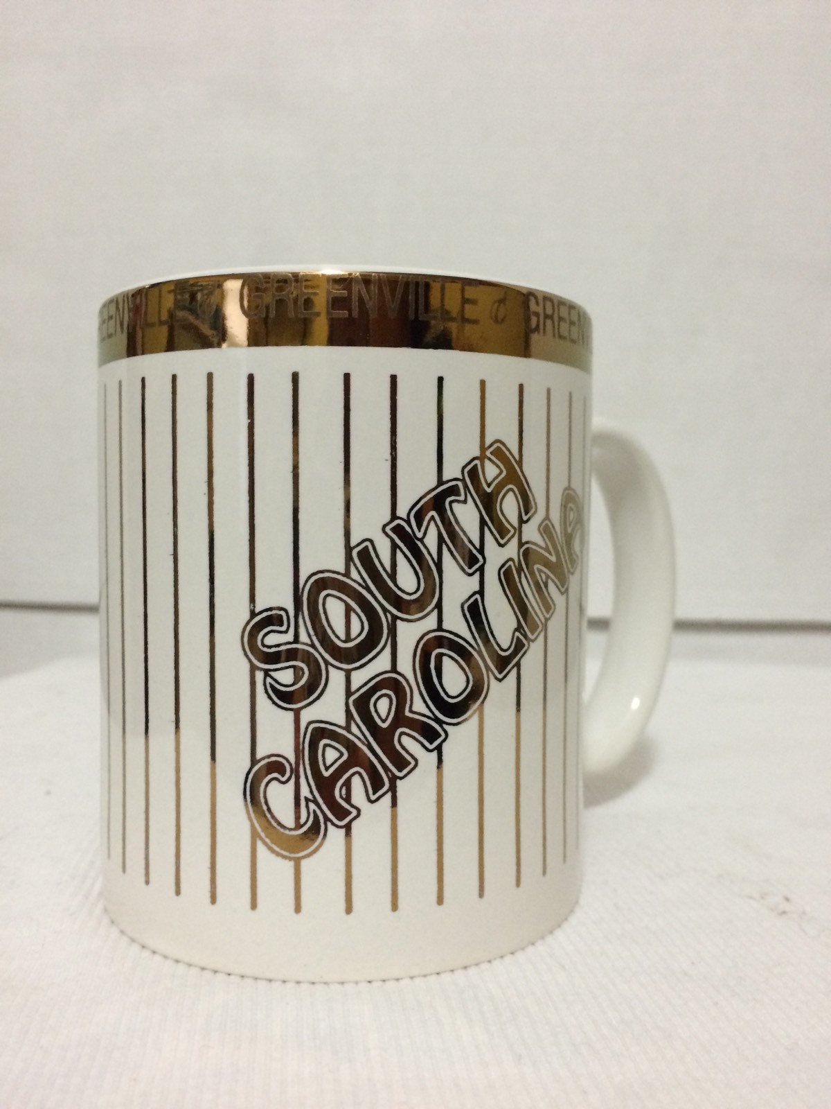Souvenir Coffee Mug Cup White w Gold Trim Greenville South Carolina 10 ...