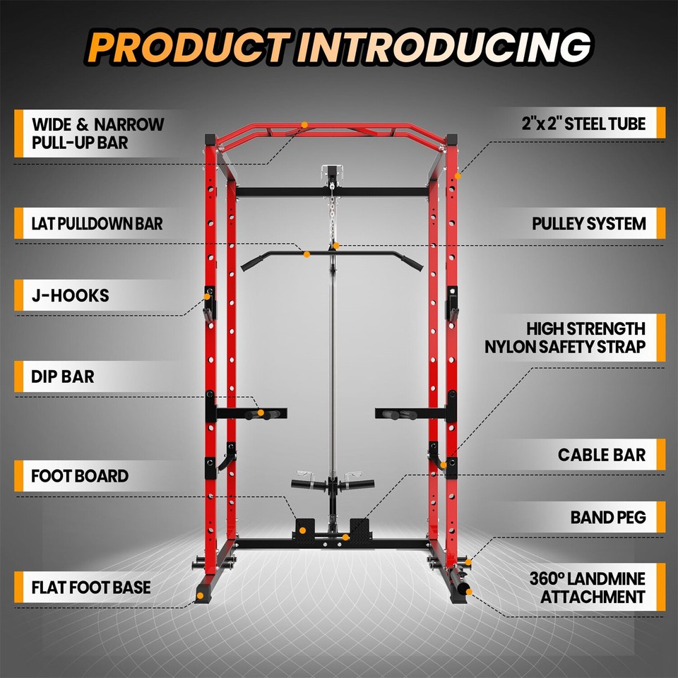 💯🔥1600LBS Power Cage Multi-Functional Power Rack W/Cable Pulley System ...