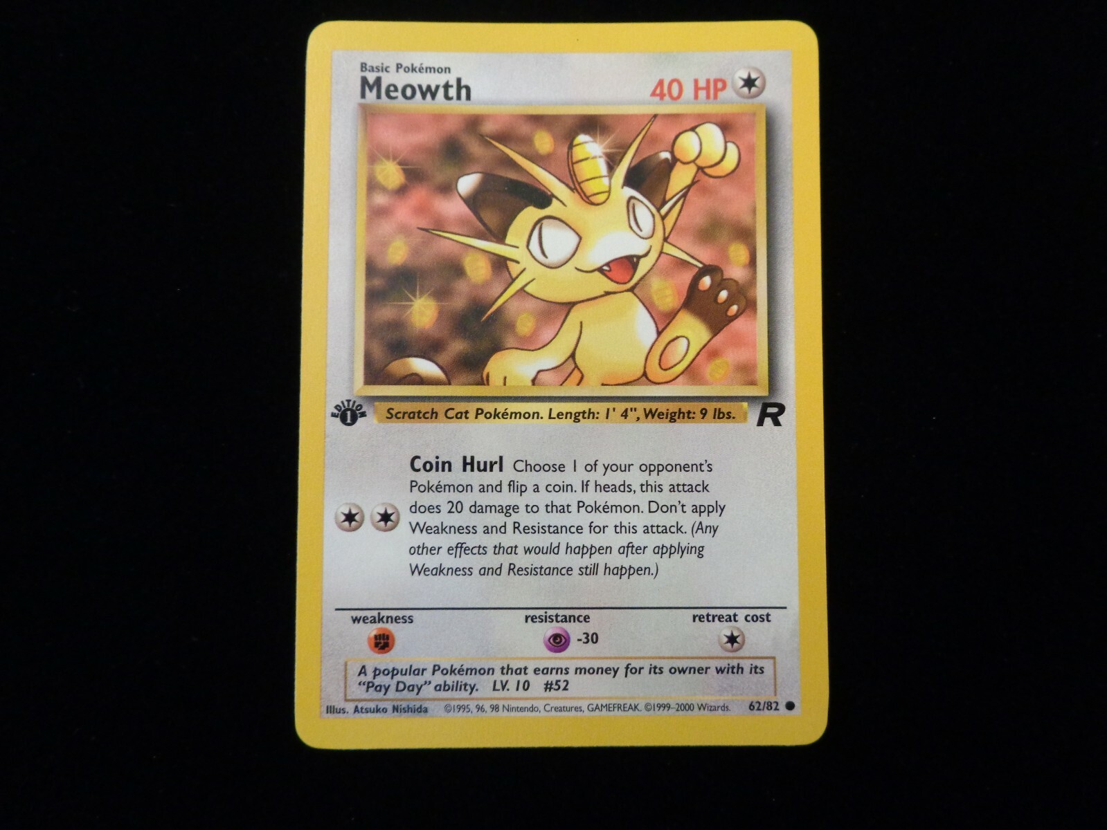 Pokemon ~ MEOWTH ~ Team Rocket FIRST EDITION Card 62/82 NM ~ Near Mint ...