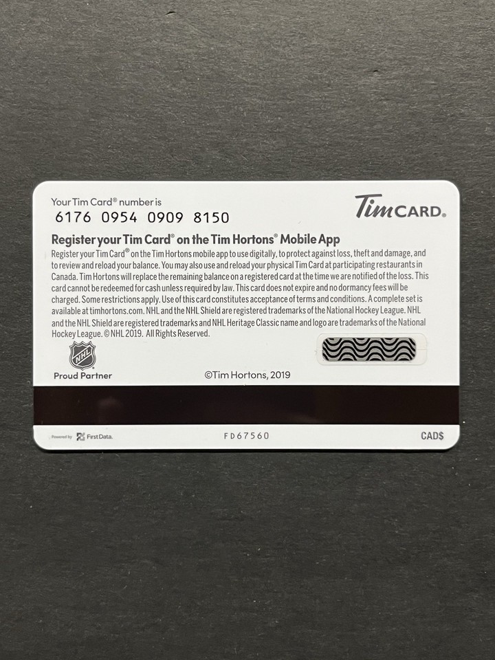 2019 NHL HERITAGE CLASSIC TIM HORTONS COFFEE DEBIT/GIFT CARD - FLAMES ...