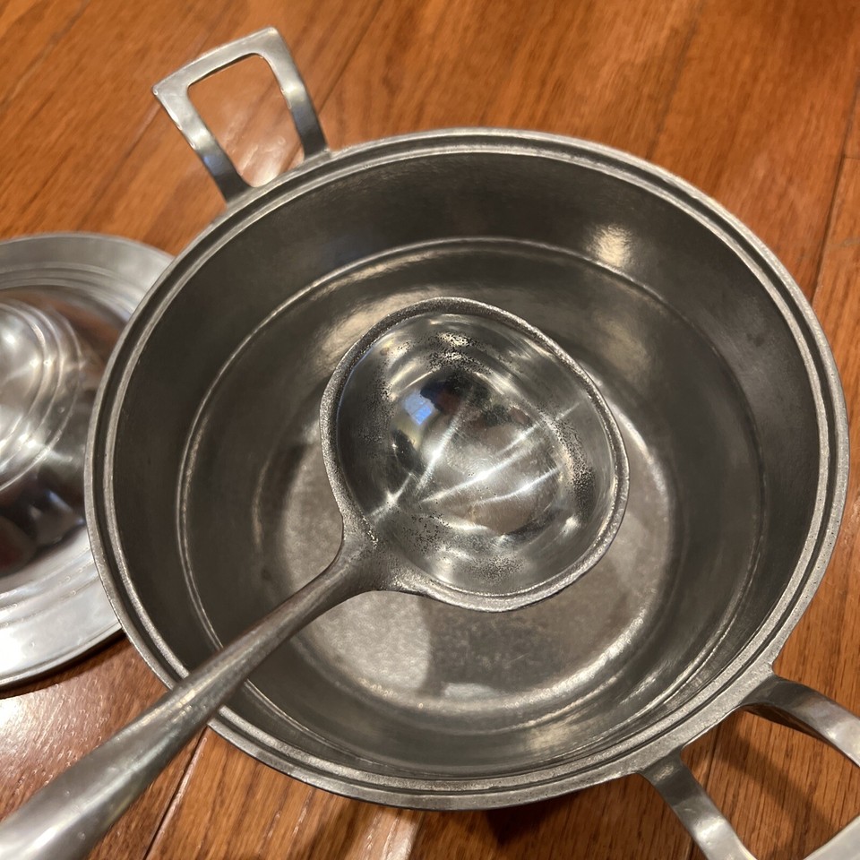 Vtg PEWTAREX Soup Tureen with Ladle polished pewter armetale from York ...