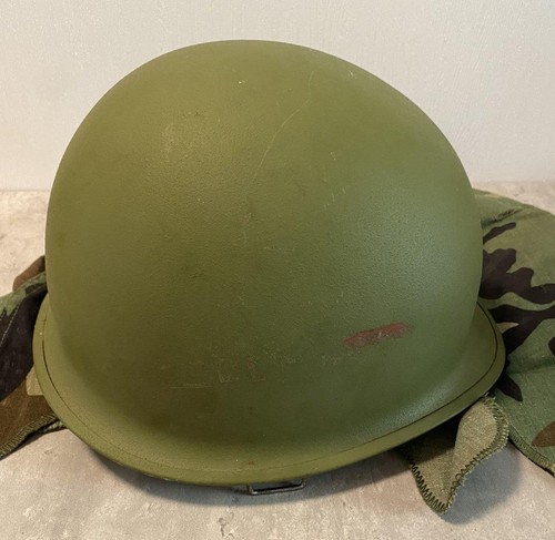 US Military Late M1 Helmet, Insert and Woodland Camo Vintage Post ...