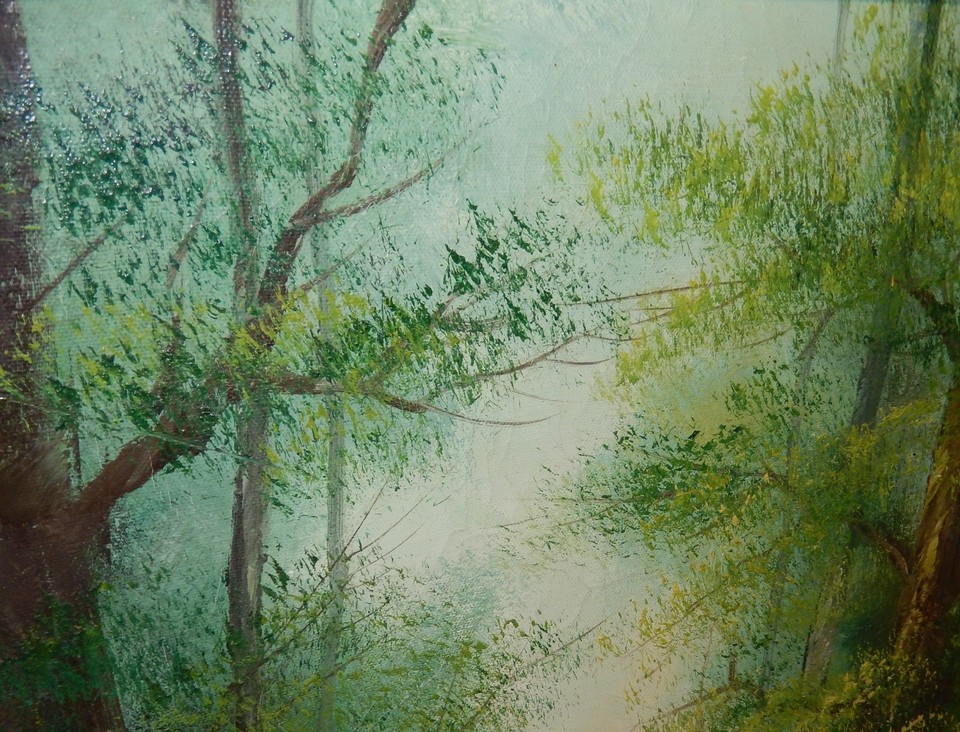 HANREY HUGE OIL ON CANVAS RIVER TREE LANDSCAPE PAINTING | eBay