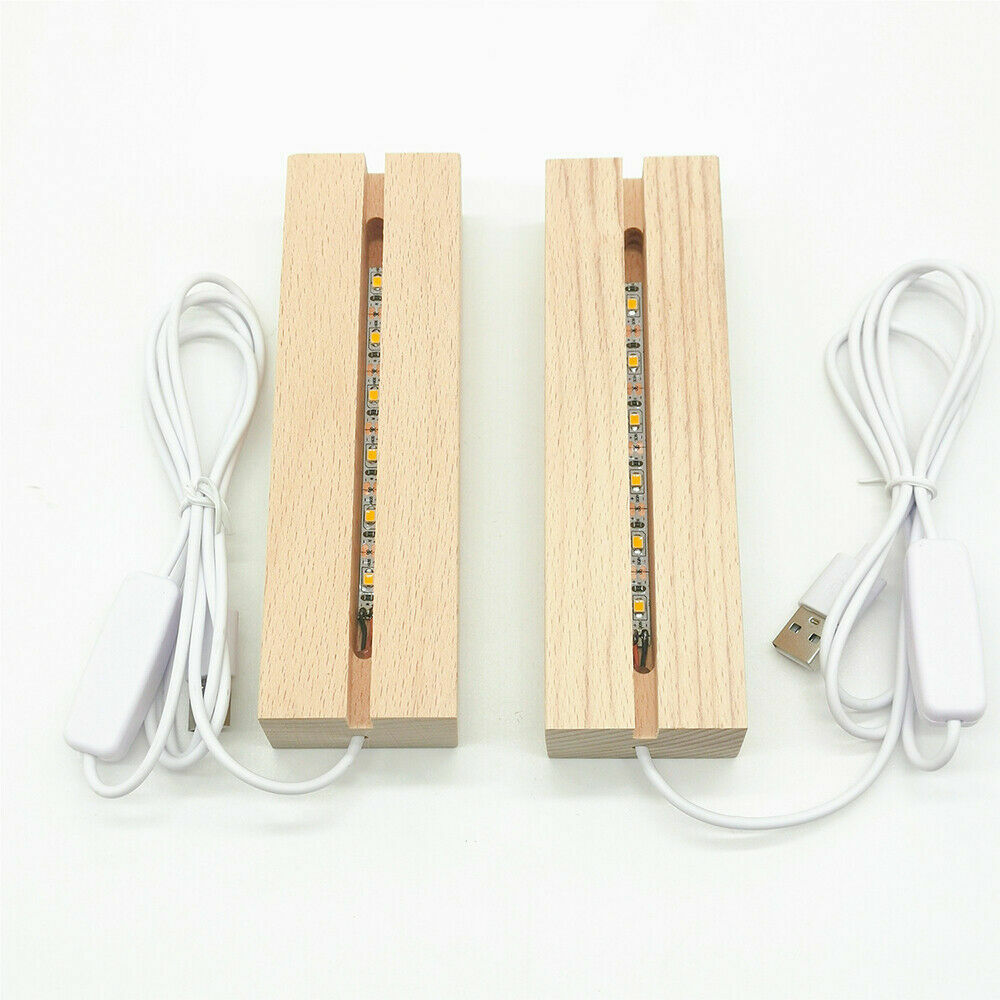 Rectangle LED Lights Display Base Crystal Wooden Stand for Resin Art ...