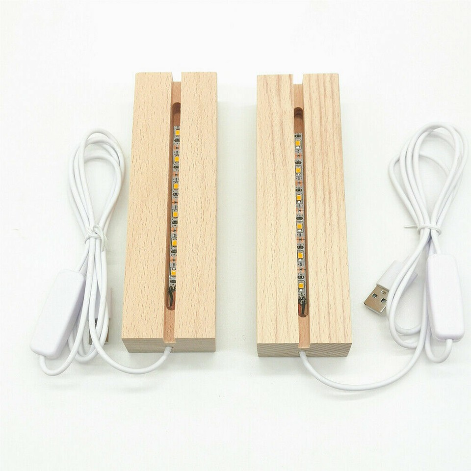 Rectangle LED Lights Display Base Crystal Wooden Stand for Resin Art ...