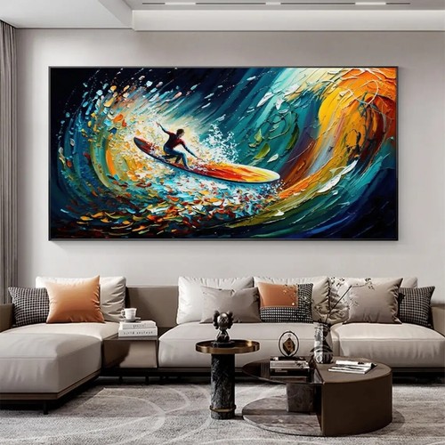 Abstract Ocean Surfing Oil Painting Handmade on Canvas LargeTexture ...