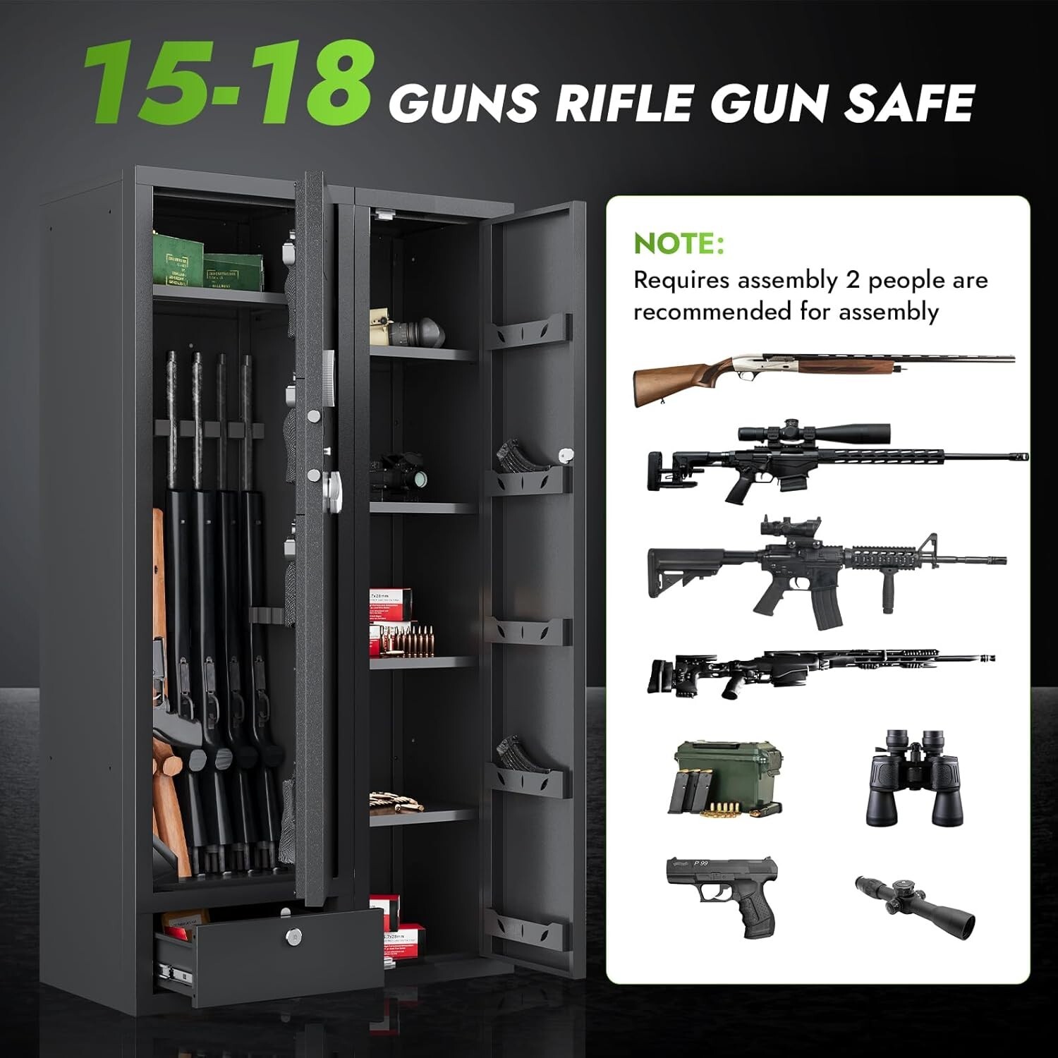 New 15-18 Gun Safes for Home Rifle & Pistols, Large Gun Safe for ...