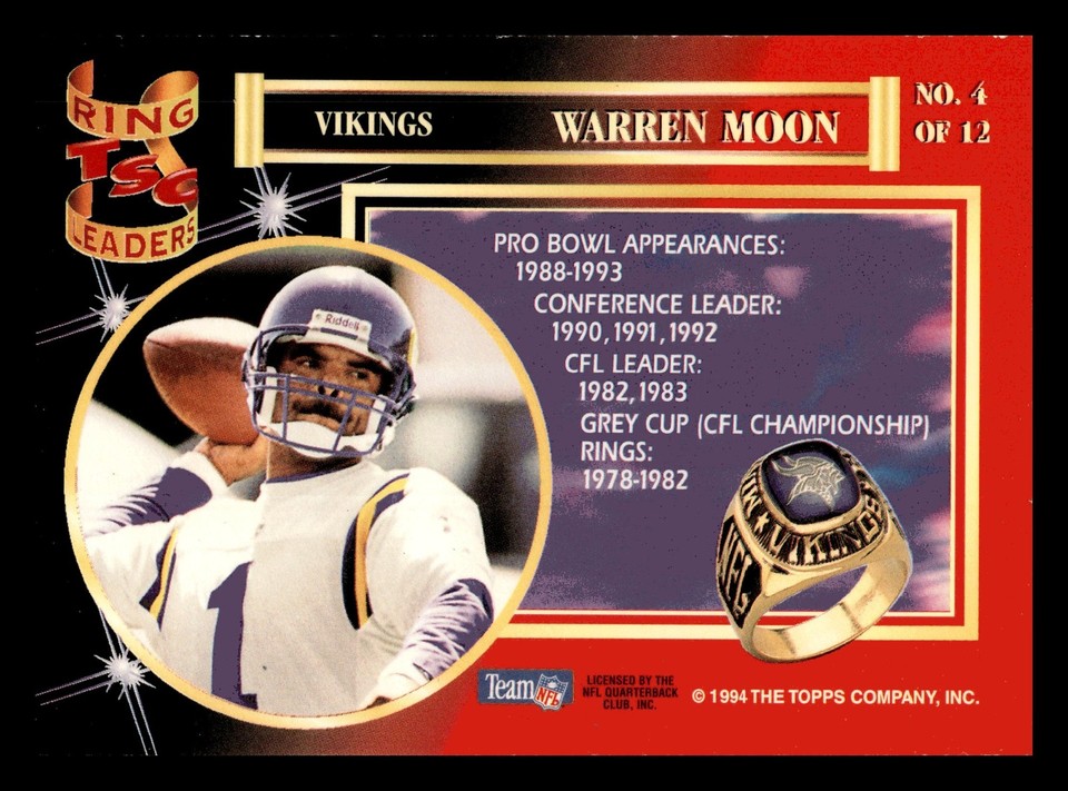 Warren Moon 1994 Stadium Club Ring Leaders #4 HOF Minnesota Vikings ...