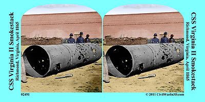 CSS Virginia II Smokestack Civil War SV Stereoview Stereocard 3D 02491 ...