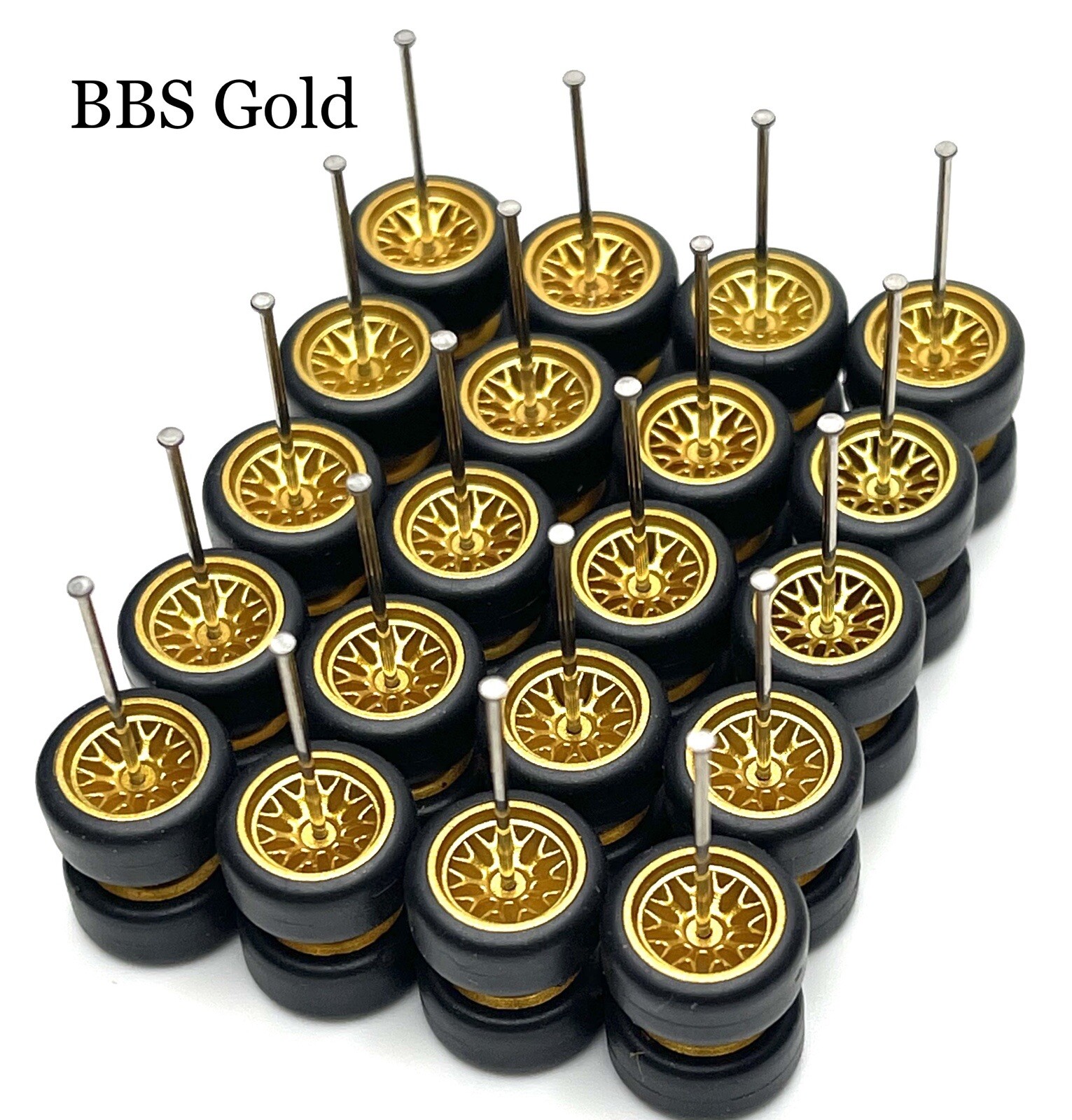 10x Sets Gold BBS Type Real Rider Wheel W/ Rubber Tires For 1/64 Scale ...