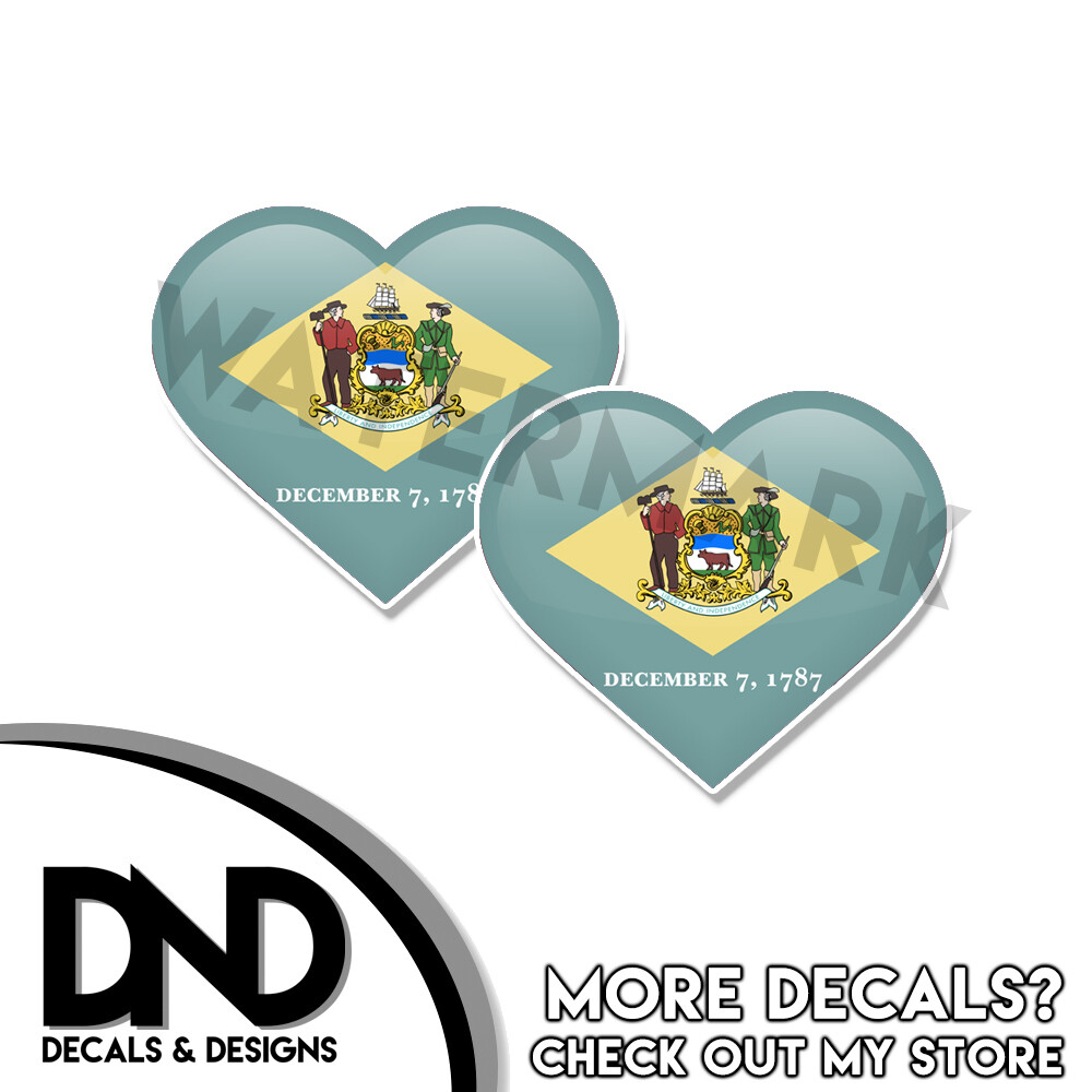 Delaware Flag Sticker State DE Heart Helmet Decal Beveled Hearts 2 Pk 3 ...