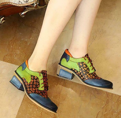 Womens Fashion Vintage Round Toe Lace Up Oxford Shoes Collegiate Block ...