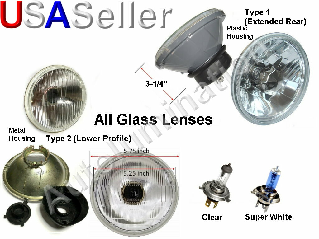 5-3/4" H4 Conversion HALOGEN HEADLIGHT 4020 4030 SUPER WHITE BULB 60 ...