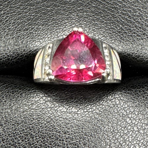 Sterling Silver Pink Topaz Opal Inlay Statement Ring 925 Size 6.75 Q25 ...