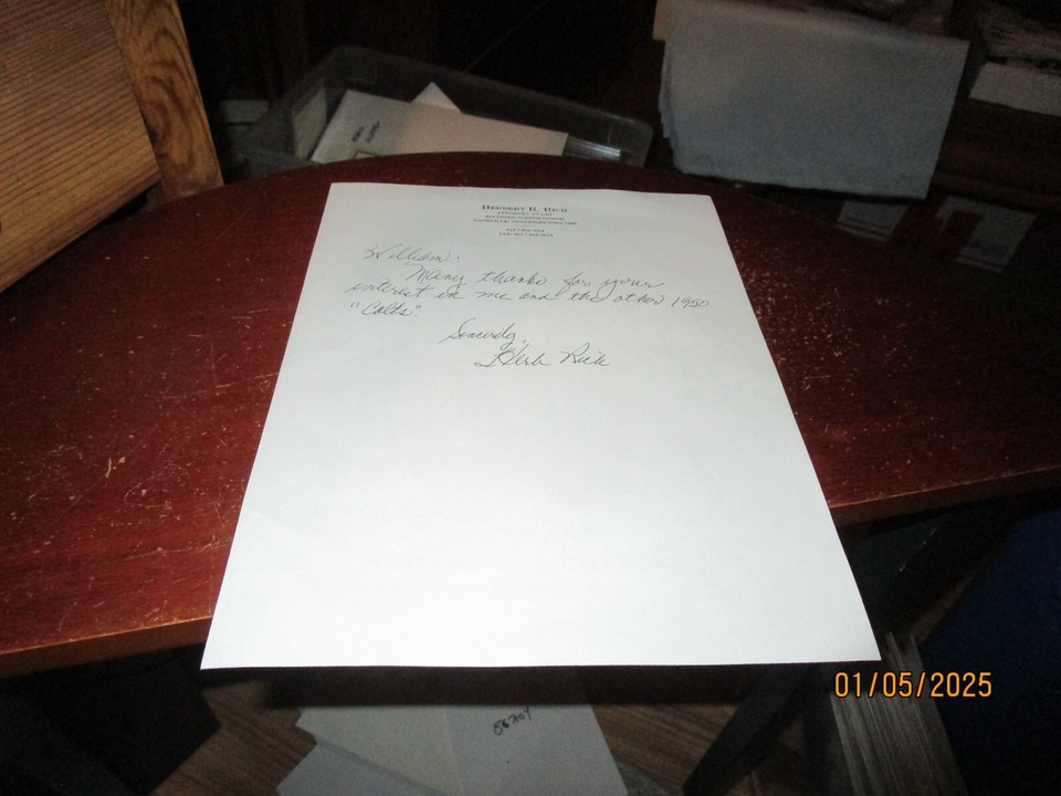Herb Rich 1950 Baltimore Colts Football Player Signed Letter d. 2009 to ...