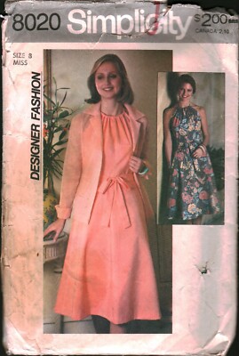 8020 Vintage Simplicity SEWING Pattern Misses 1970s Back Wrap Dress ...