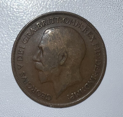 1915 ONE PENNY GEORGIVS V DEI GRA:BRITT:OMN: REX FID:DEF:IND:IMP Knight ...