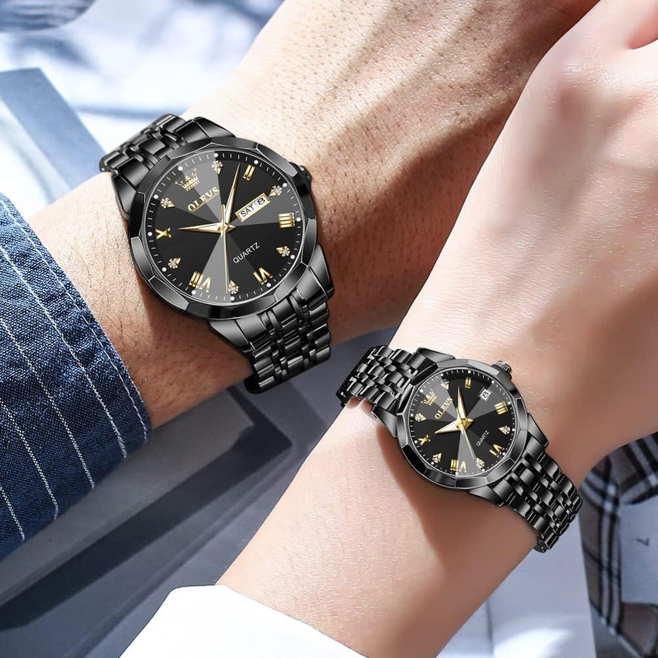Black wristwatch Couple Watch Set for couple Business Analog Quartz ...