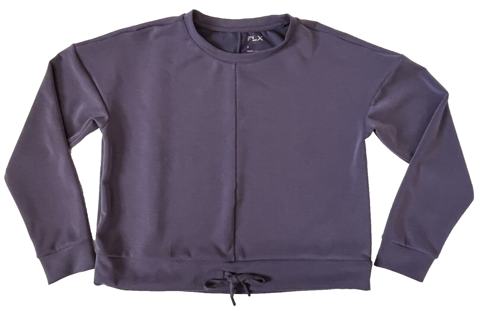 FLX Purple Cropped Pullover Drawstring Hem Crew Sweat… - Gem