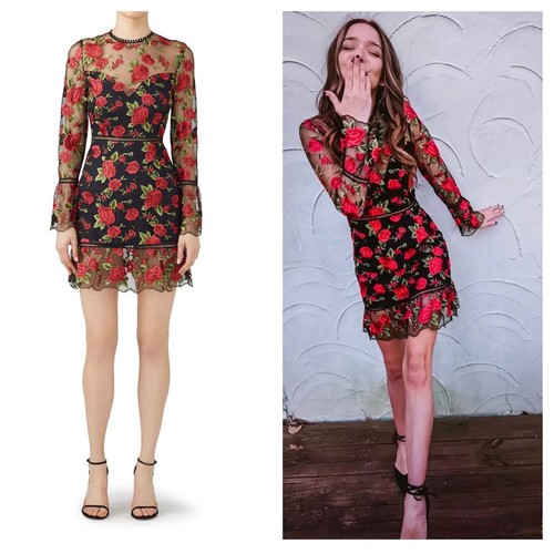 Saylor Rose Embroidered Mini Dress Small Allison Illusion Bell Sleeve ...