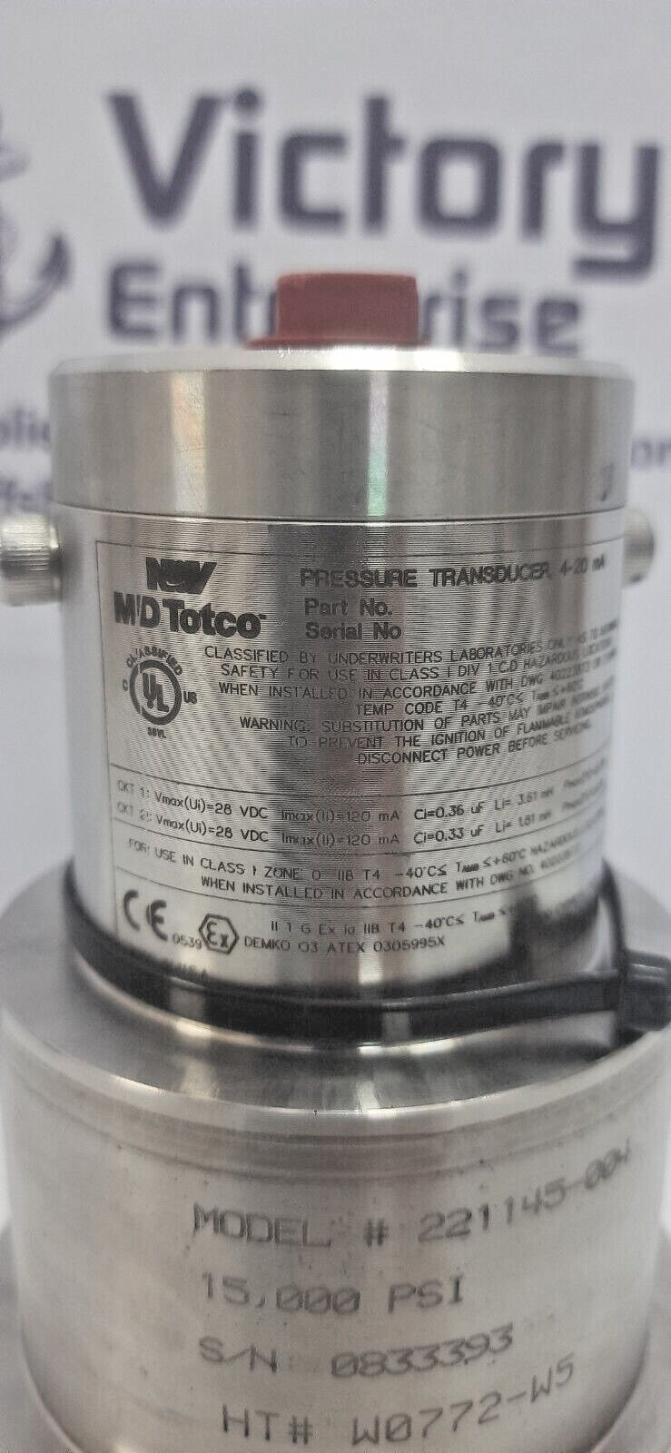 NOV MD Totco Pressure Transducer Model 221145-004 Range- 15000 PSI 4-20 ...