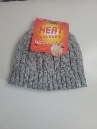 Heat Locker Unisex Light Gray Thermal Knit Faux Fur Lined Hat Beanie ...