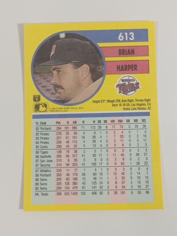 1991 Fleer MLB Baseball Minnesota Twins #613 Brian Harper | eBay