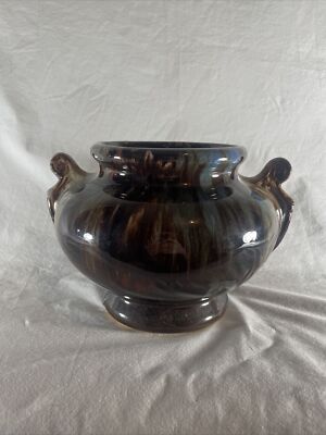 Antique Bennington Rockingham Glazed Drip Edge Pot Vase Urn Handled ...